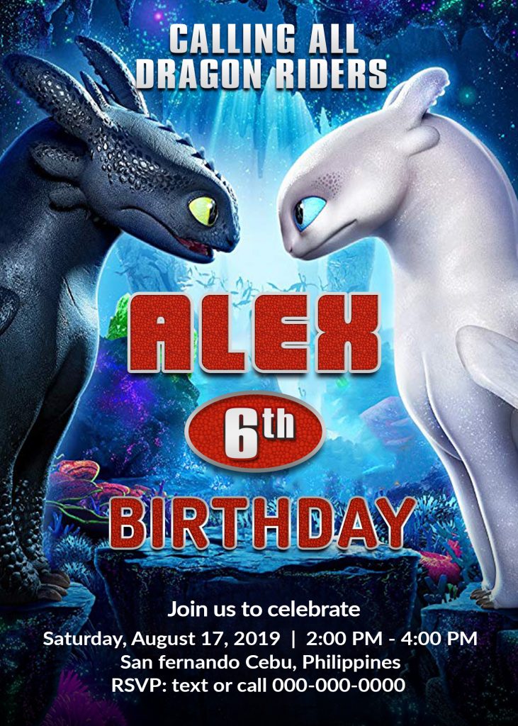 How to train your Dragon Birthday Invitation, Printable design, Digital ...