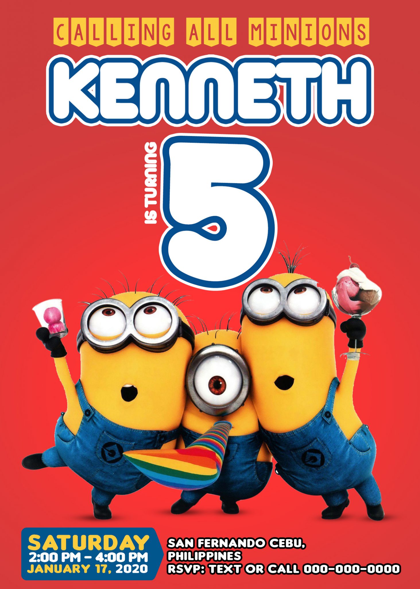 Minions Birthday Invitation, Blue Background 4 x 6 or 5 x 7 Printable ...