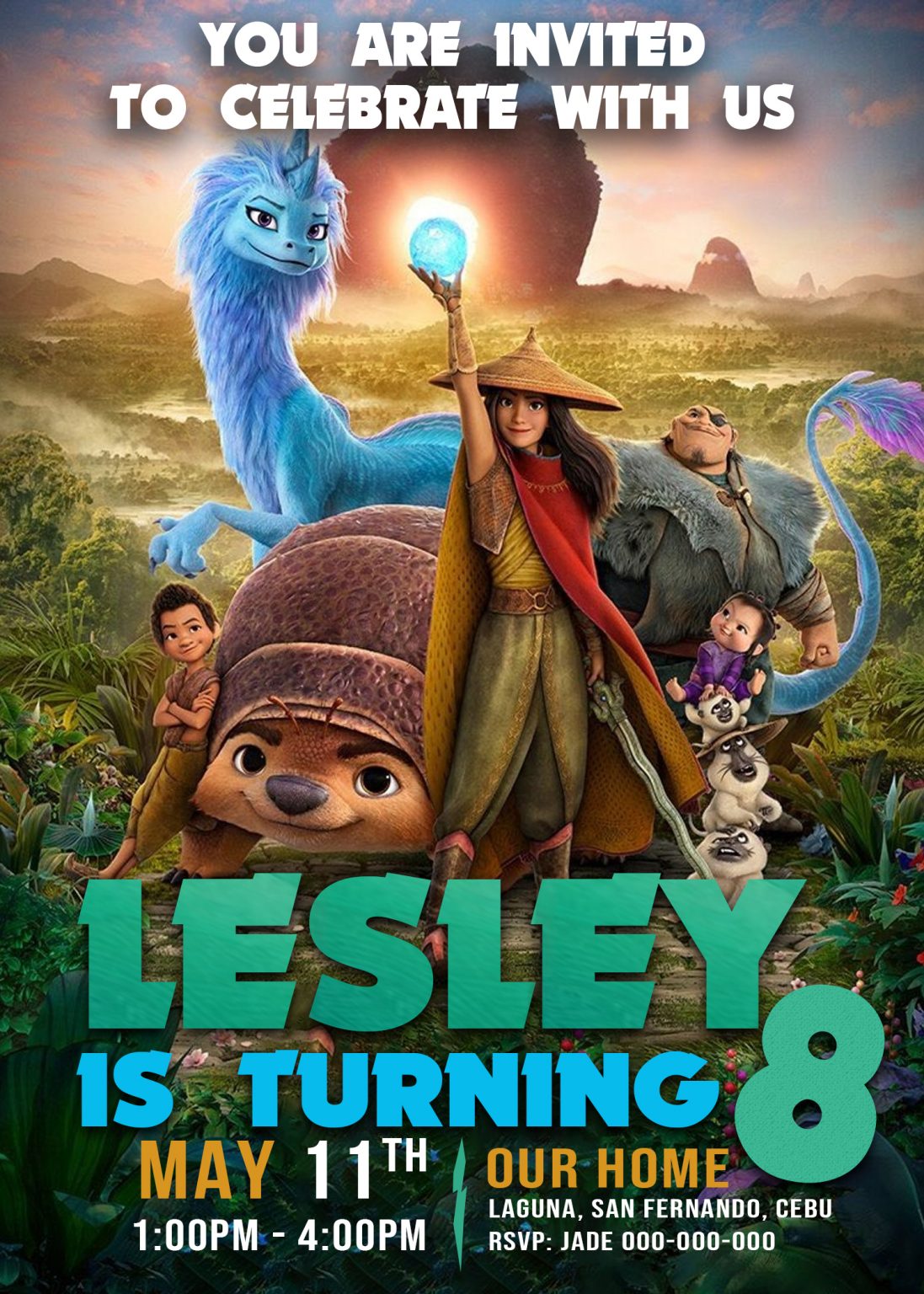 Raya and the last dragon Birthday Party Invitation 4 x 6 or 5 x 7 ...