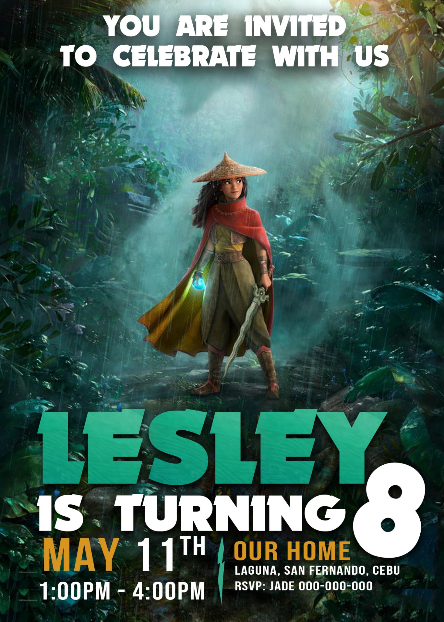 Raya and the las dragon Birthday Party Invitation 4 x 6 or 5 x 7 ...