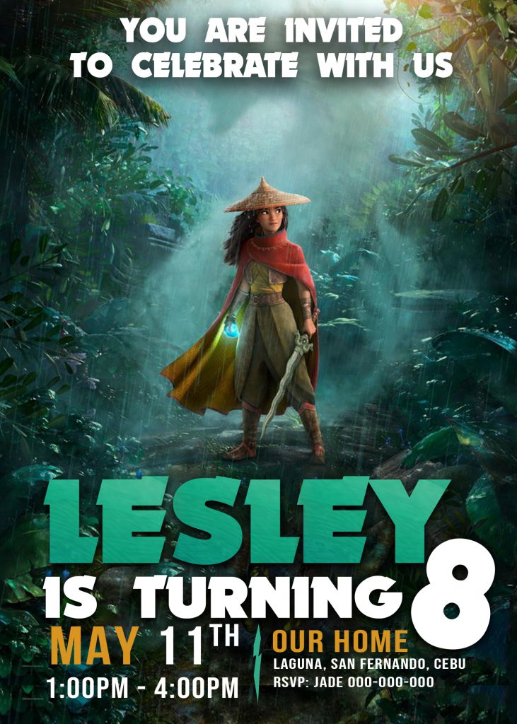 Raya and the las dragon Birthday Party Invitation 4 x 6 or 5 x 7 ...