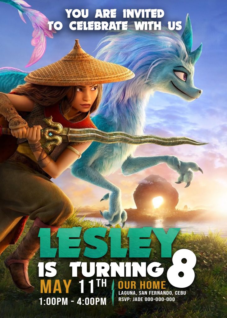 Raya and the las dragon Birthday Party Invitation 4 x 6 or 5 x 7 ...