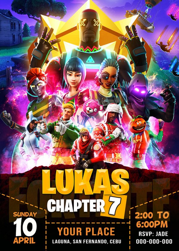 Fortnite Birthday Invitation Card 4 x 6 or 5 x 7 Printable - Jamakodesigns