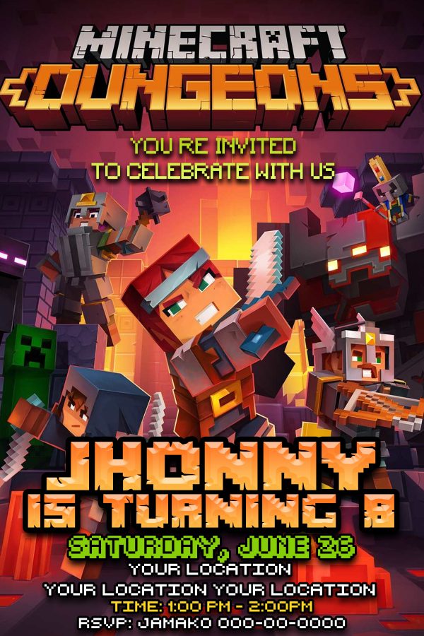 Minecraft Birthday Invitation Card, 4 x 6 or 5 x 7 Printable 1609 ...