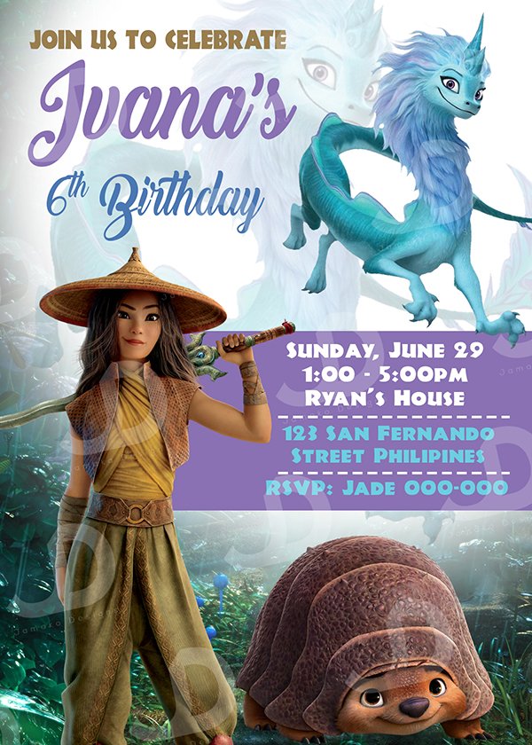 Raya and the Last Dragon Birthday Invitation - Jamakodesigns