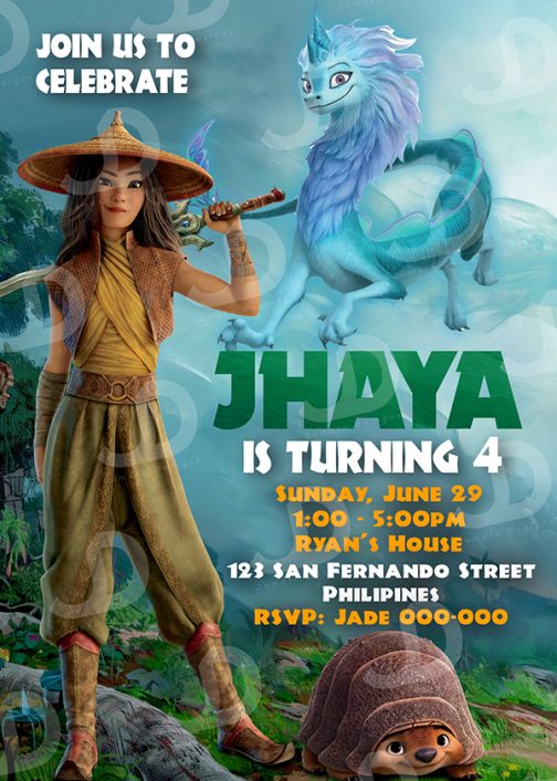 Raya and the Last Dragon Birthday Invitation - Jamakodesigns