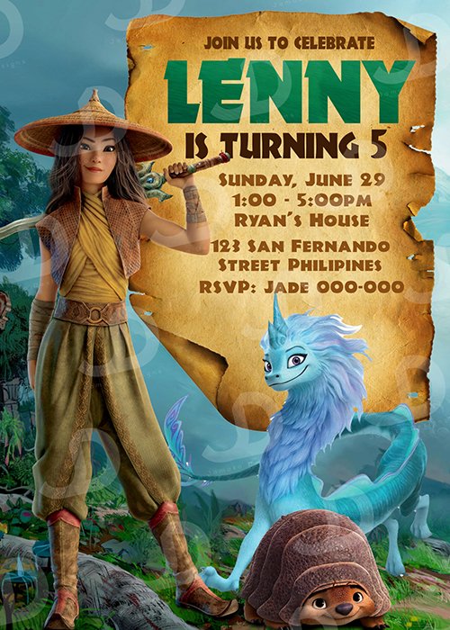 Raya and the Last Dragon Birthday Invitation - Jamakodesigns