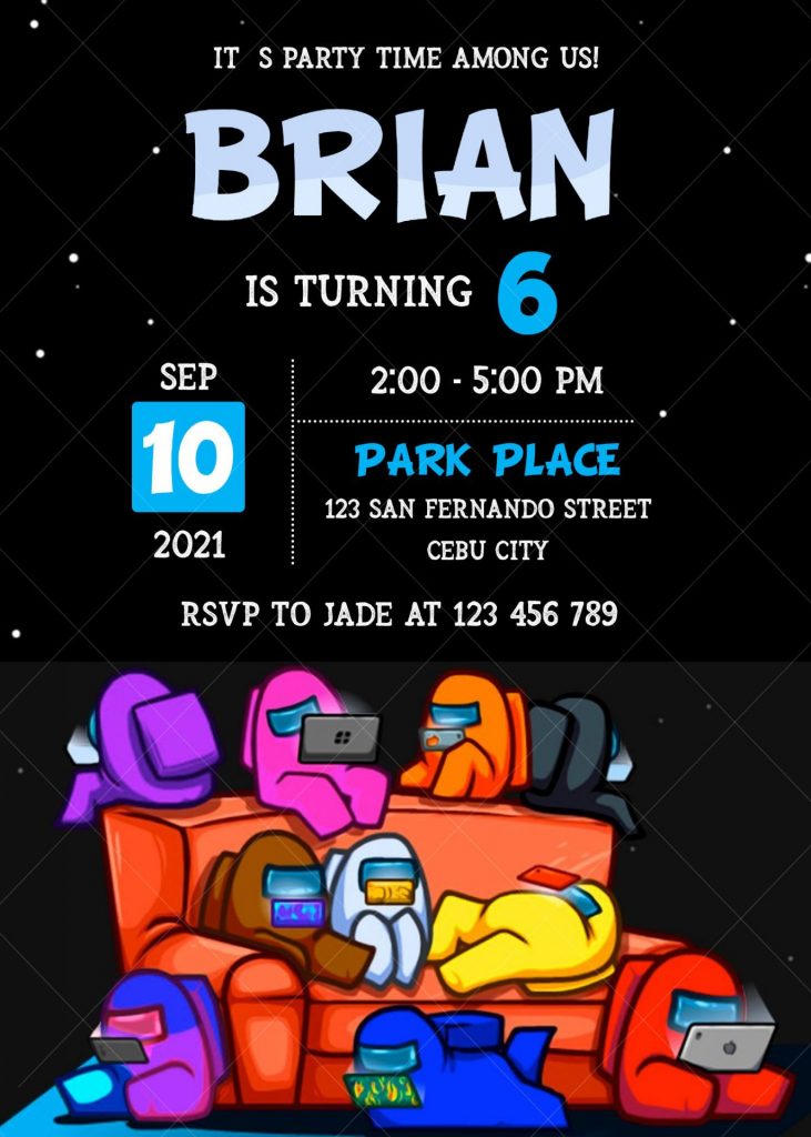 Among Us Birthday Invitation Printable 5 x 7 or 4 x 6 - Jamakodesigns