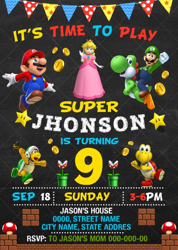 Super Mario Personalized Invitation - Jamakodesigns