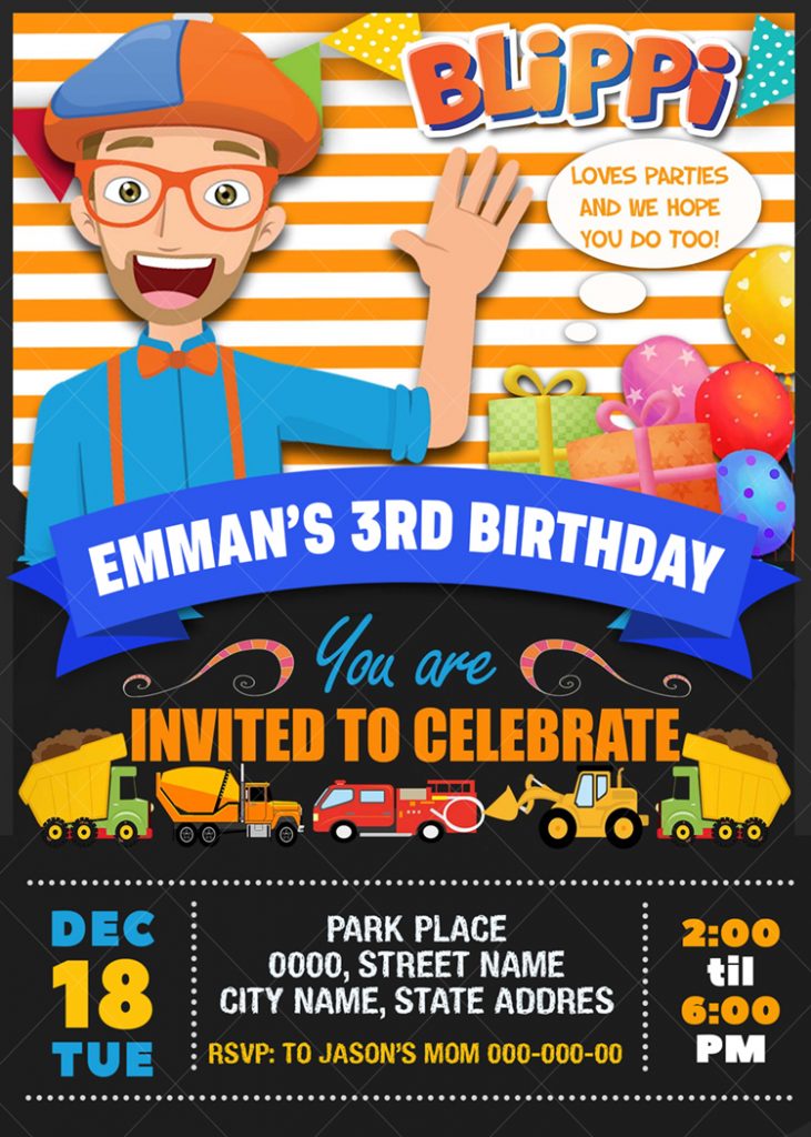 Blippi Birthday Party Invitation 4 x 6, 5 x 7 - Jamakodesigns - Blippi ...