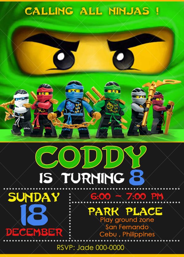 LEGO Ninjago Birthday Invitation 2 4 x 6 , 5 x 7 - Jamakodesigns