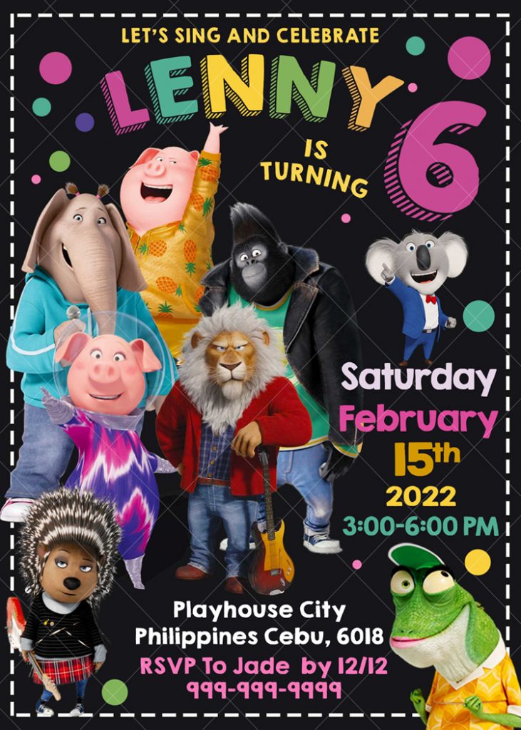 Sing 2 Birthday Invitation SING 2 BIRTHDAY INVITATION PRINTABLE DIGITAL ...