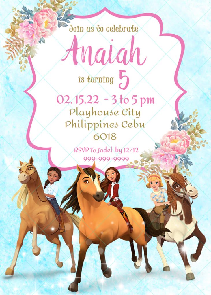 Spirit Riding Birthday Invitation, Flower Themed Spirit Birthday Invite ...