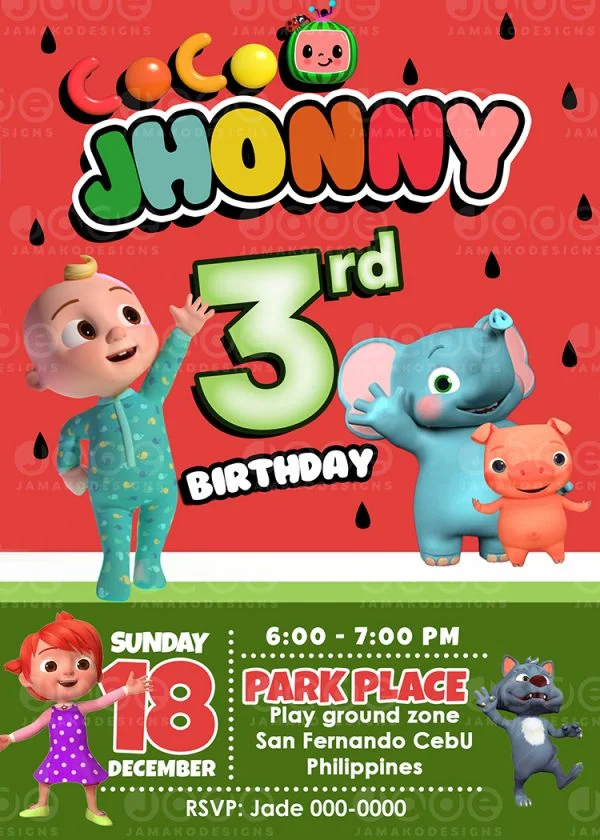 Digital Cocomelon party Invitation - Jamakodesigns