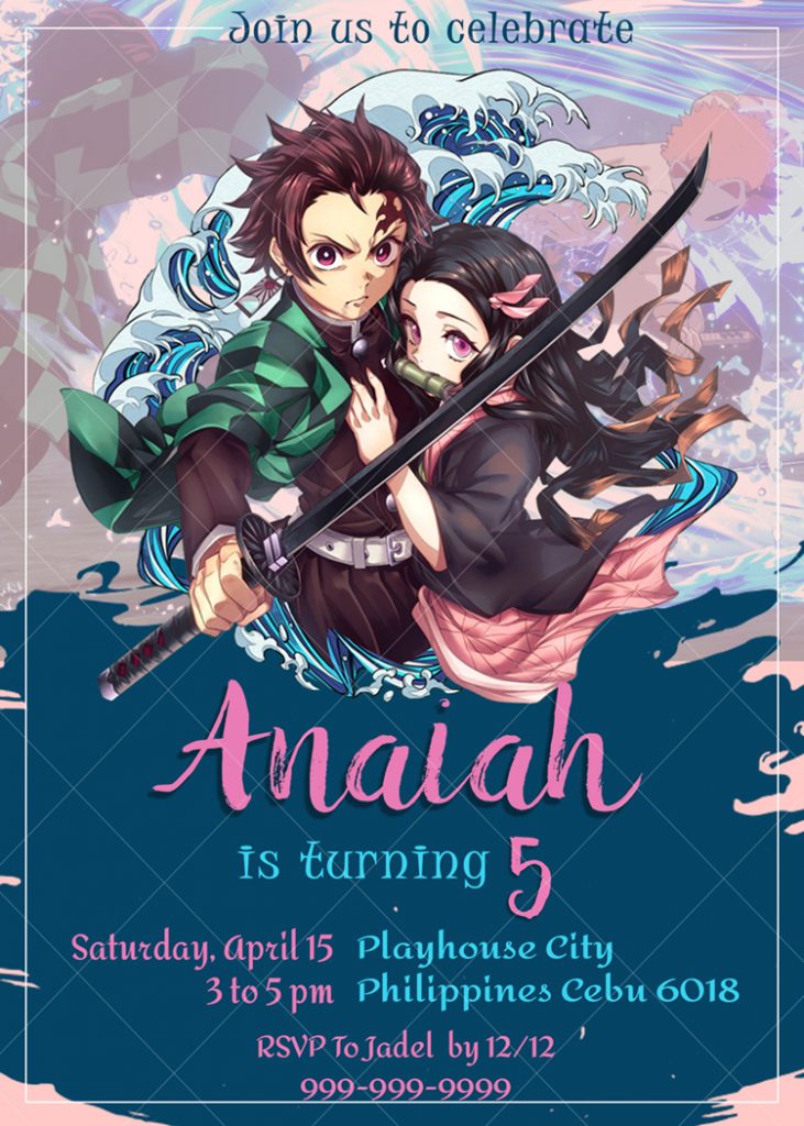 Demond Slayer Nezuko Birthday Invitation - Jamakodesigns