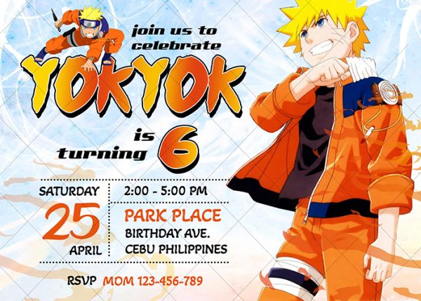 Naruto Shippuden Birthday Invitation Printable 5 x 7 or 4 x 6 ...