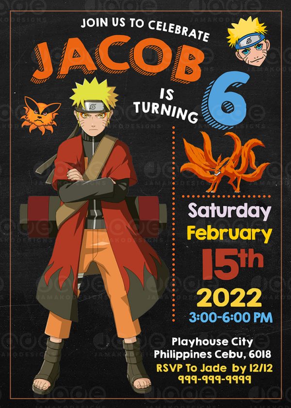 Naruto Shippuden Birthday Invitation Printable Template 5 x 7 or 4 x 6 ...