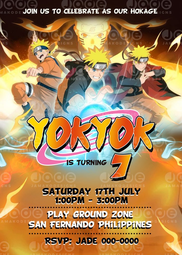 Naruto Shippuden Birthday Invitation Printable Template 5 x 7 or 4 x 6 ...