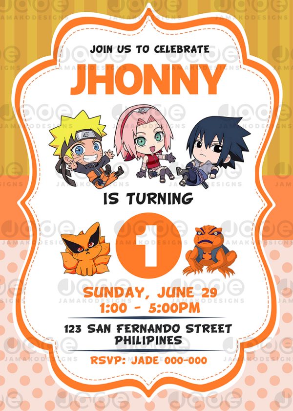 Naruto Shippuden Birthday Invitation Printable Template 5 x 7 or 4 x 6 ...
