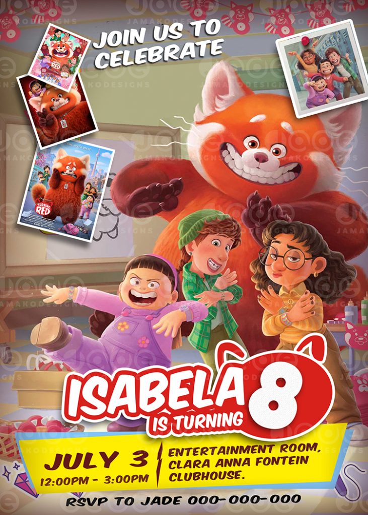 Turning Red Birthday Invitation, Disney Pixar Turning Red Template 4 x ...