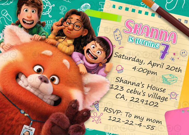 Turning Red Birthday Invitation, Disney Pixar Turning Red Template 4 x ...