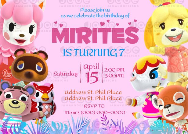 Animal Crossing Girl Birthday Invitation, Animal Crossing New Horizons ...