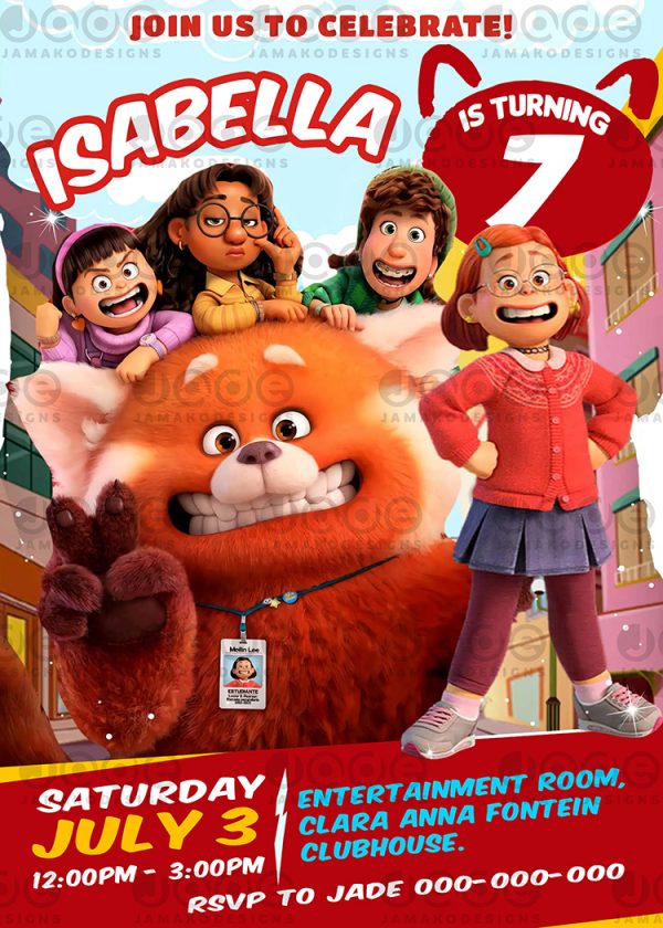 Disney Turning Red Birthday Invitation Printable - Jamakodesigns