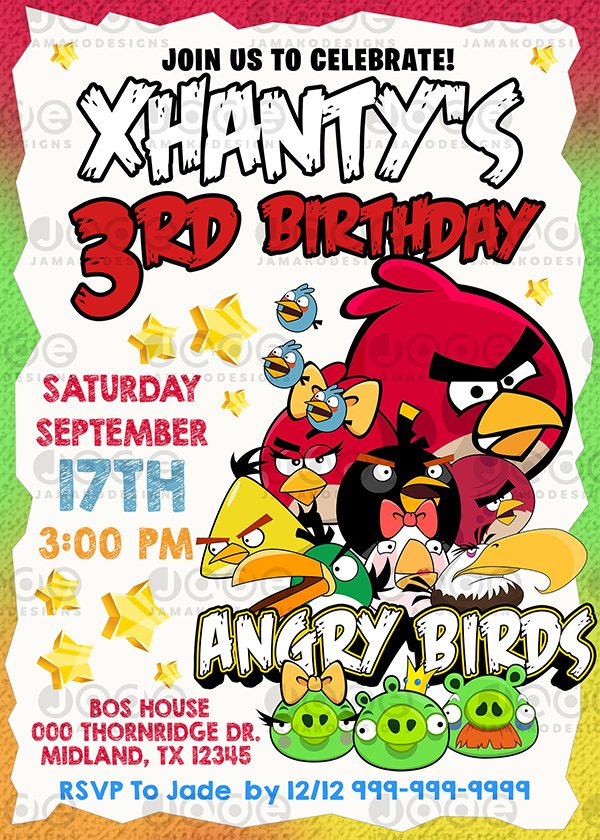 Digital Angry Birds birthday design for kids - Jamakodesigns