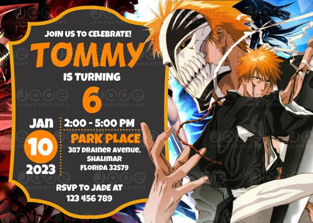 Bleach Anime Birthday party editable invitation card