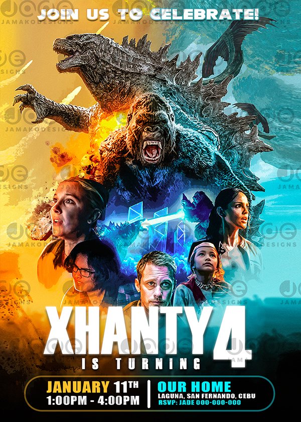 Godzilla vs Kong Birthday invitation template - Jamakodesigns