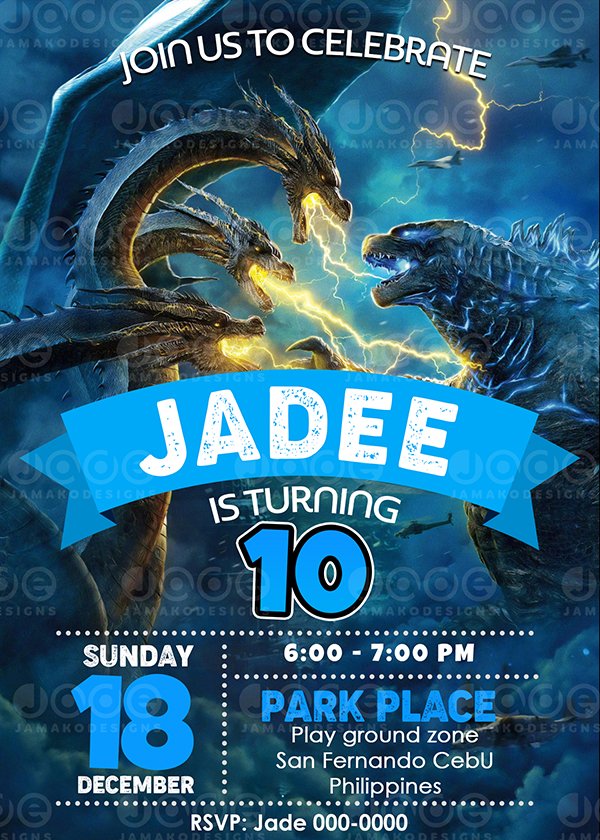 Digital Godzilla king of the monster Invitation Template - Jamakodesigns