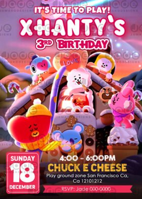 BT21 Birthday party invitation template - Jamakodesigns