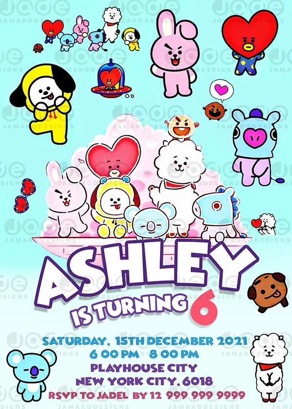 Digital BT21 Birthday party invitation printable - Jamakodesigns