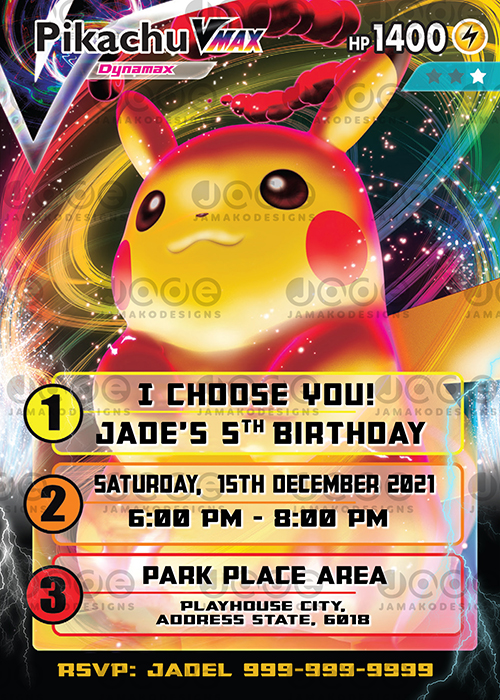 Pikachu Pokémon Card Birthday Invitation - Jamakodesigns