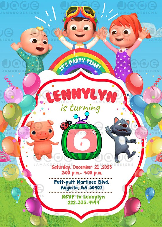 Cocomelon Digital Birthday Party Invitation 4 x 6 or 5 x 7 FREE ...