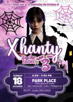 Digital Wednesday Addams Birthday party Invitation 4 x 6 or 5 x 7 FREE ...