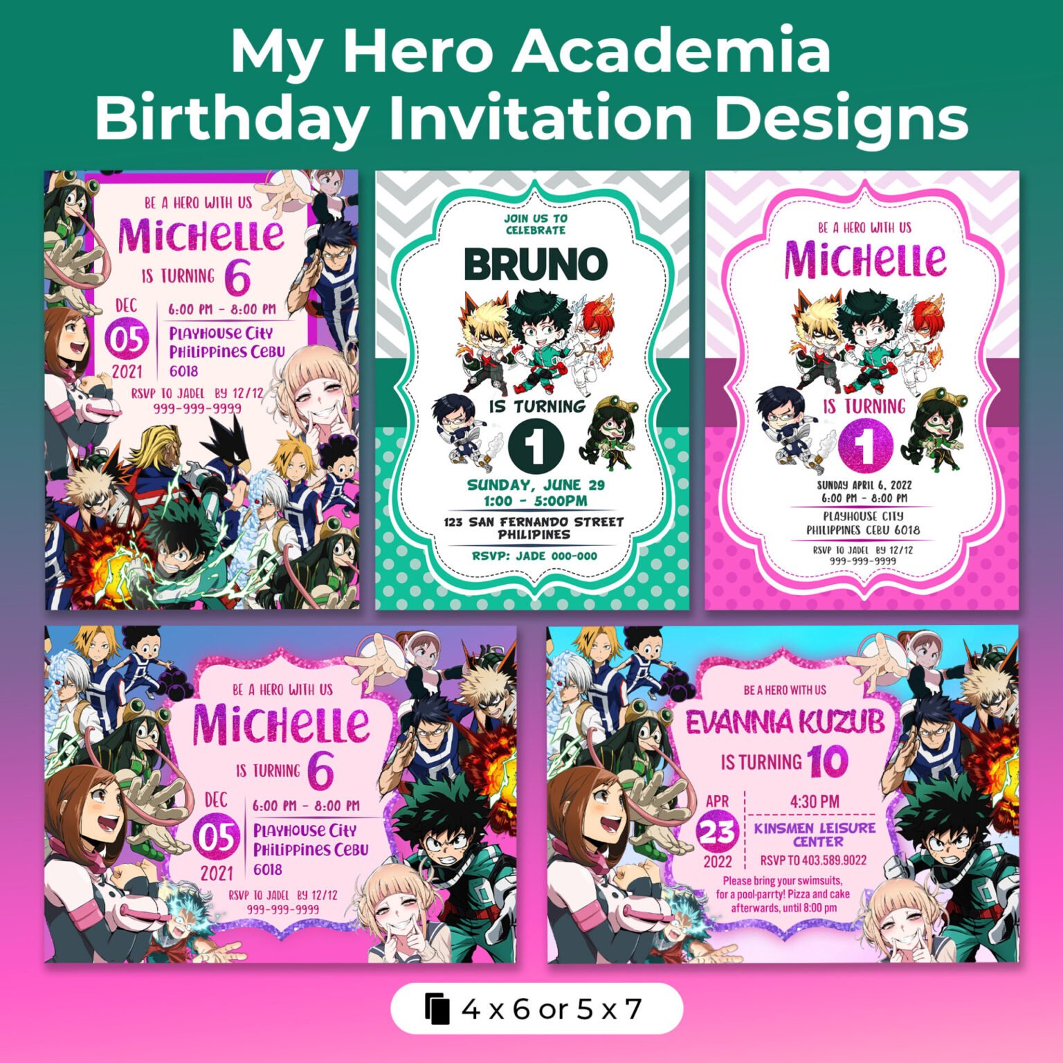 My Hero Academia Birthday Invitation Portrait Printable 4 x 6 or 5 x 7 ...
