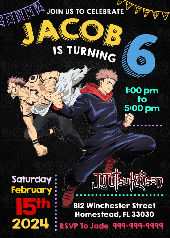 Jujutsu Kaisen Birthday Invitation Template - Jamakodesigns
