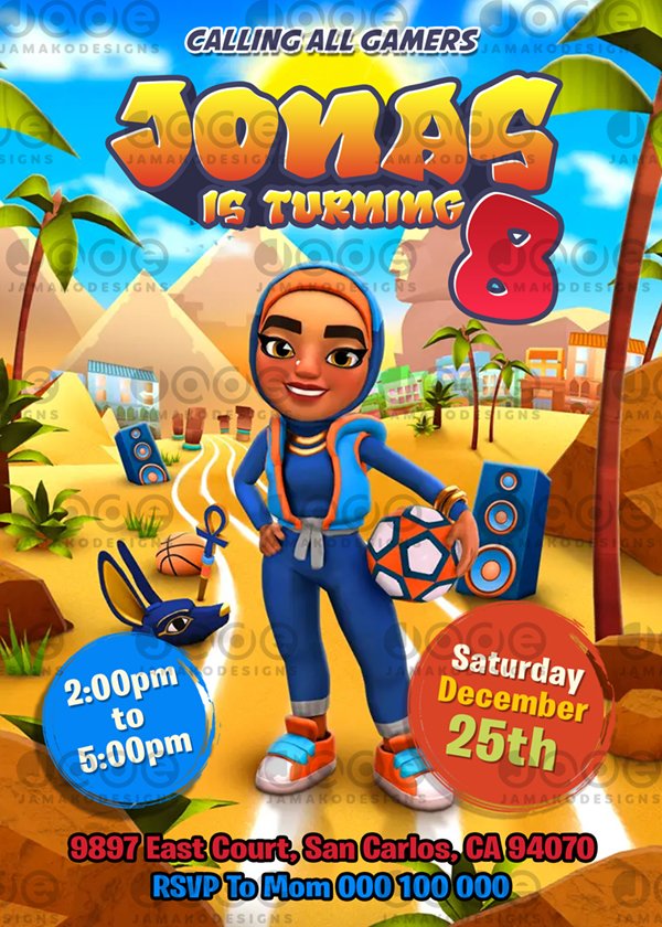 Subway Surfers theme for birthday invitation template printable or ...