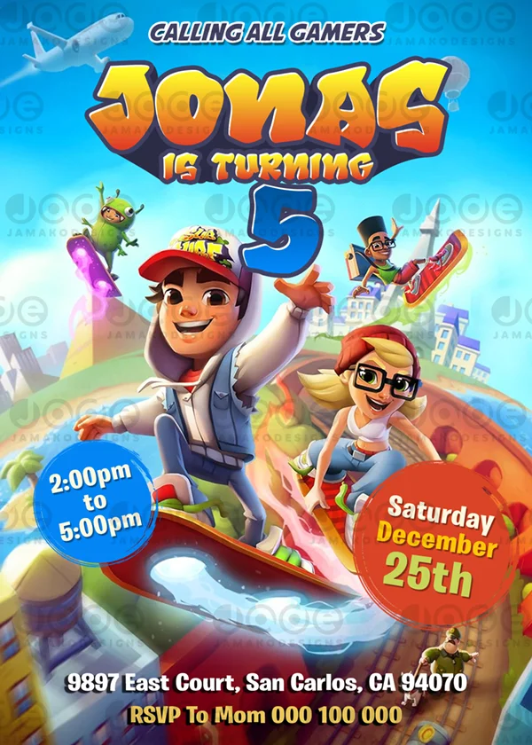 Subway surfers birthday Invitation - Jamakodesigns
