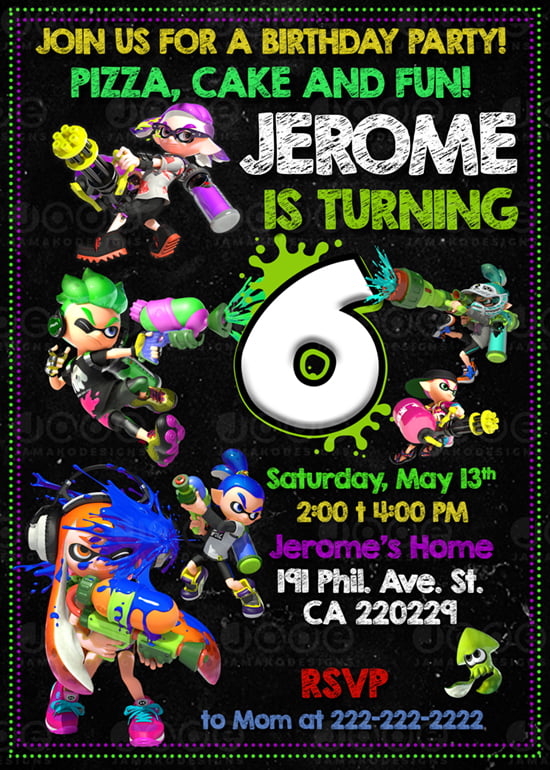 Splatoon Birthday Invitation - Jamakodesigns