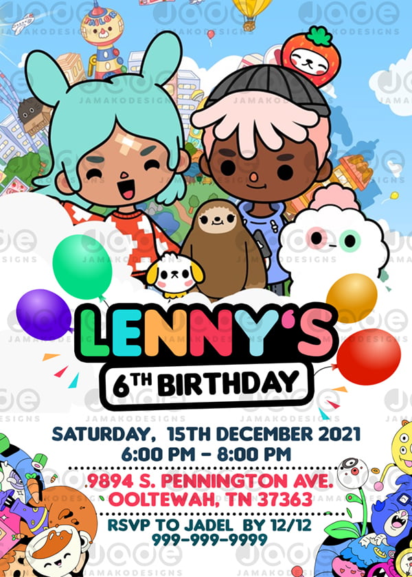 Digital Design Toca Life World Birthday Party Templates - Jamakodesigns