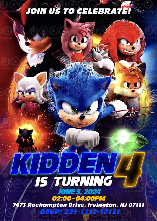 Digital Sonic 3 Birthday Invitation - Jamakodesigns