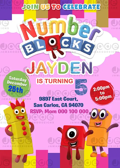 Cute Design Numberblocks Birthday Invitation - Jamakodesigns