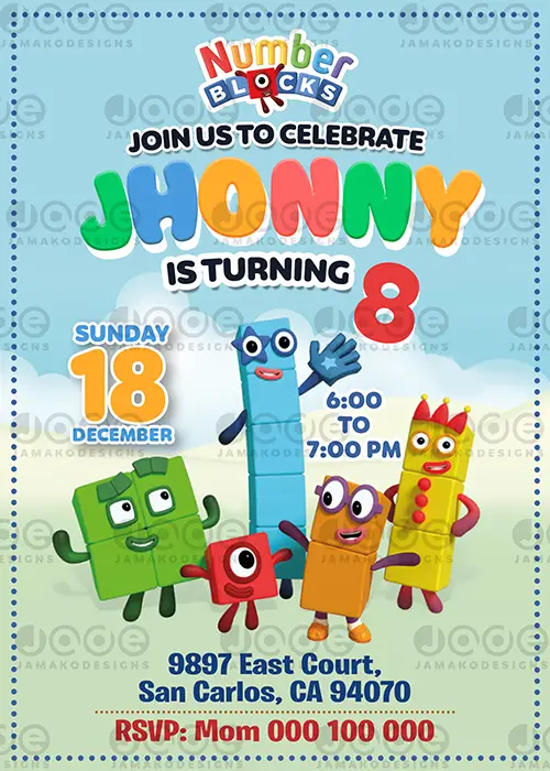 Numberblocks Birthday Invitation Theme Template - Jamakodesigns