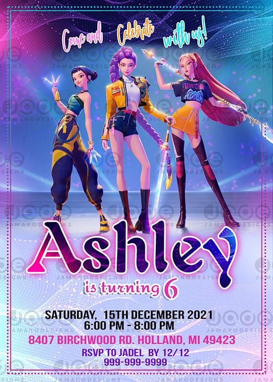 Digital Kpop Demon Hunters Birthday Invitation - Jamakodesigns