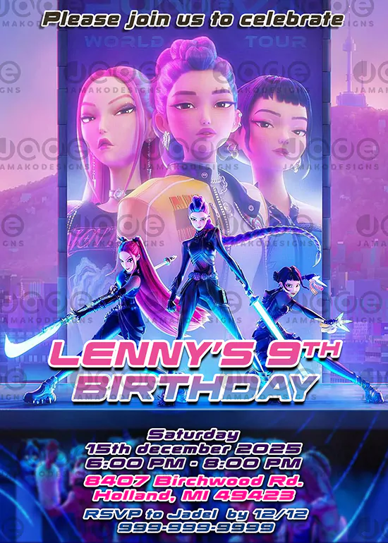 Kpop Demon Hunters Birthday Invitation - Jamakodesigns