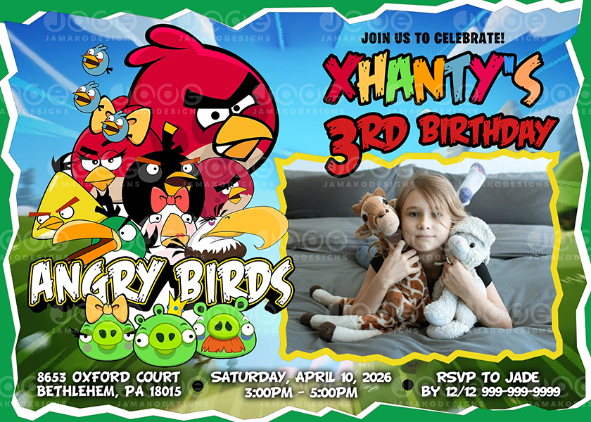 Angry Birds Digital Birthday Invitation, Printable Party Invite ...