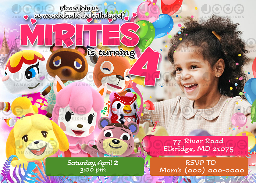 Animal Crossing Digital Birthday Invitation, Printable Party Invite ...