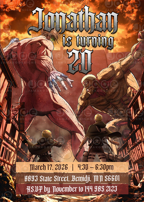 Attack on Titan Birthday Party Invitation for Kids - Jamakodesigns